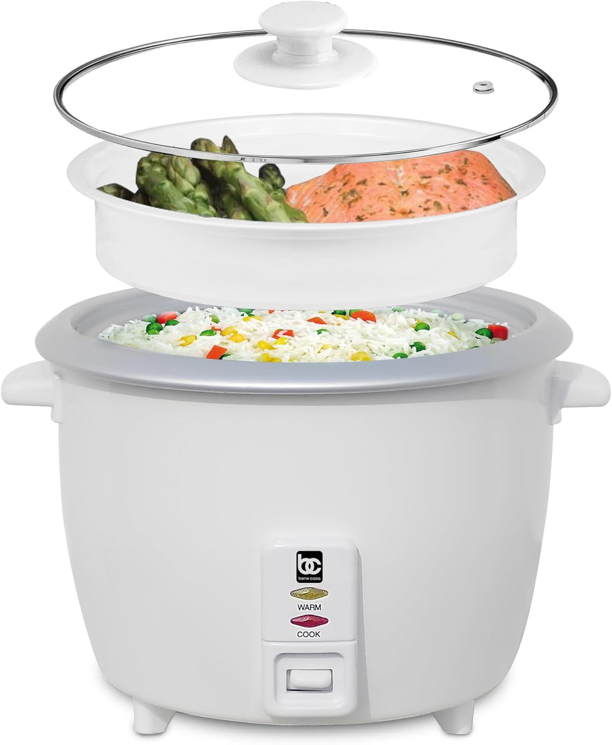 Bene Casa Rice Cooker with glass lid, 10-Cup Dishwasher safe rice cook ...