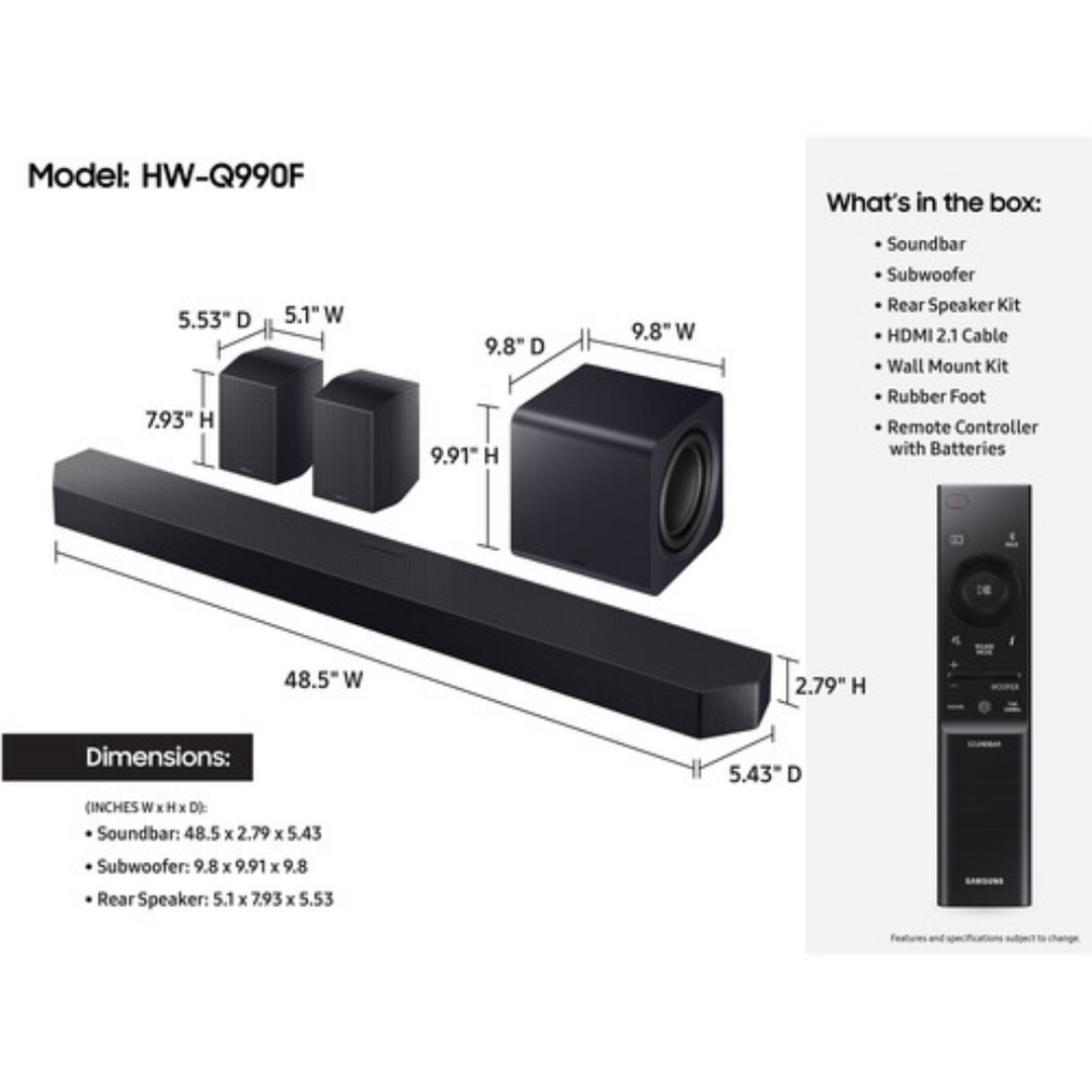 Samsung HW-Q990F 11.1.4ch Soundbar, HW-Q990F/ZA Bundle With 4 Year Ext ...